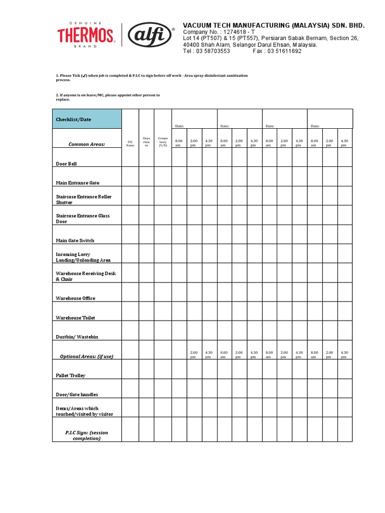 Vacuum Tech Manufacturing (Malaysia) Sdn. BHD.: Checklist/Date | PDF ...