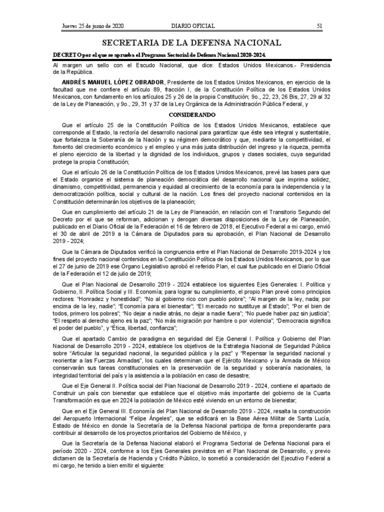 Programa Sectorial Defensa Nacional 2020 2024 | PDF | México | Seguridad