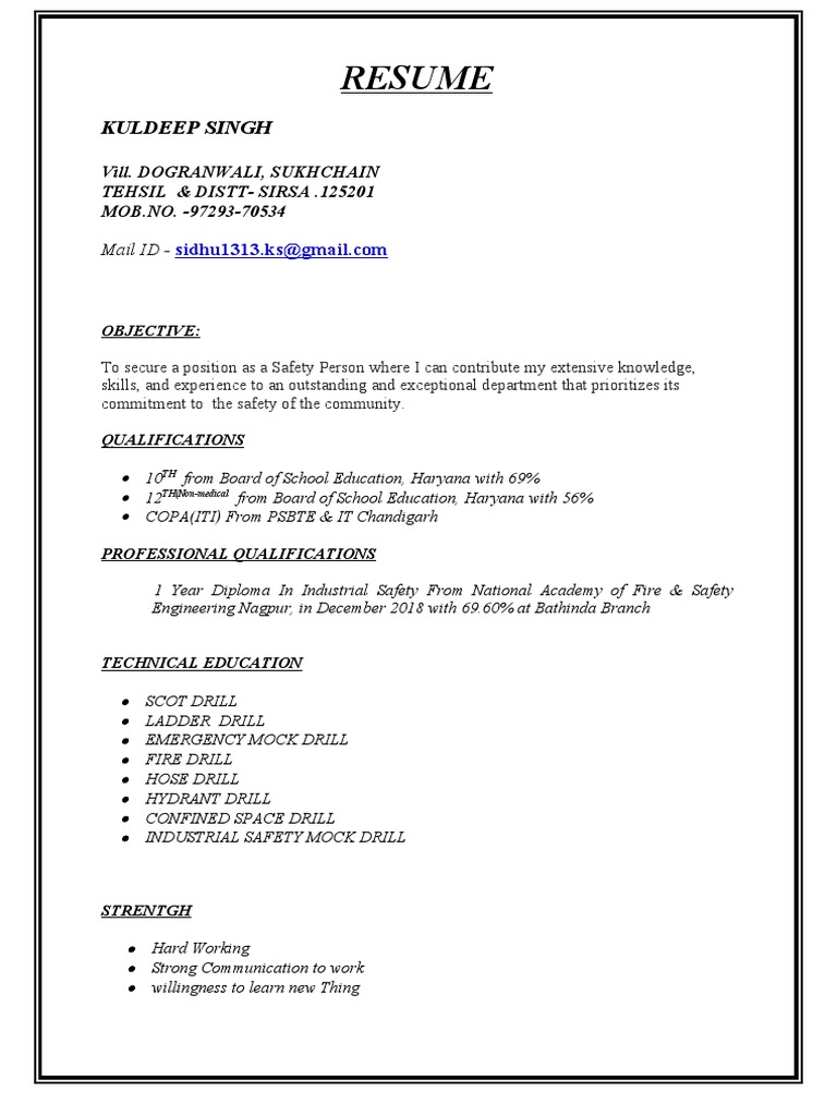 Resume Safety Professional Kuldeep Singh | PDF