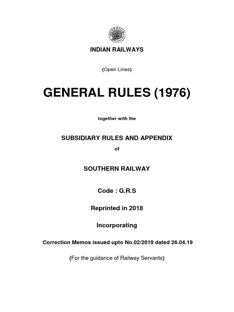General Rules (1976) : Indian Railways | PDF | Train | Railway Safety