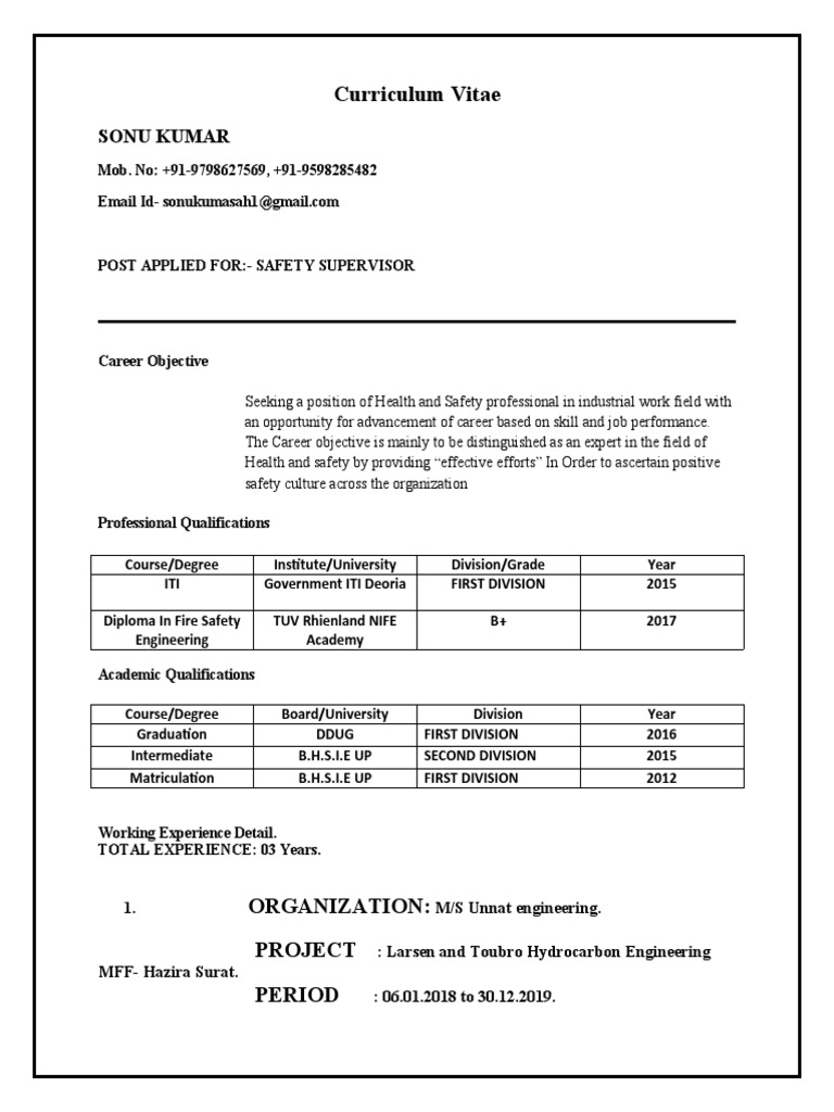 Curriculum Vitae: Sonu Kumar | PDF | Firefighting | Safety