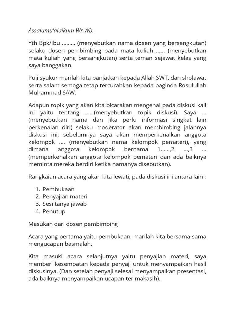 Skrip Teks Moderator Diskusi Kelompok | PDF