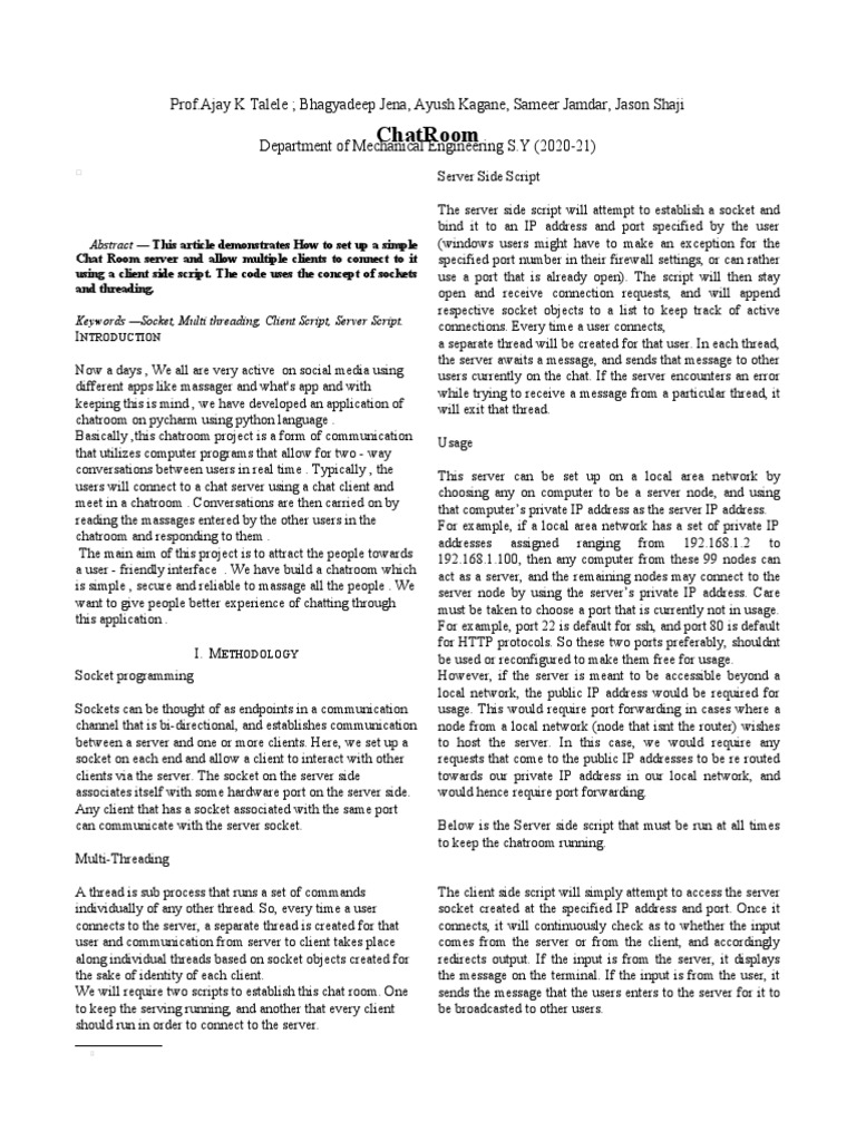 Chatroom Using Python Project Report | PDF | Port (Computer Networking ... Chatroom Using Python Project Report | PDF | Port (Computer Networking ...