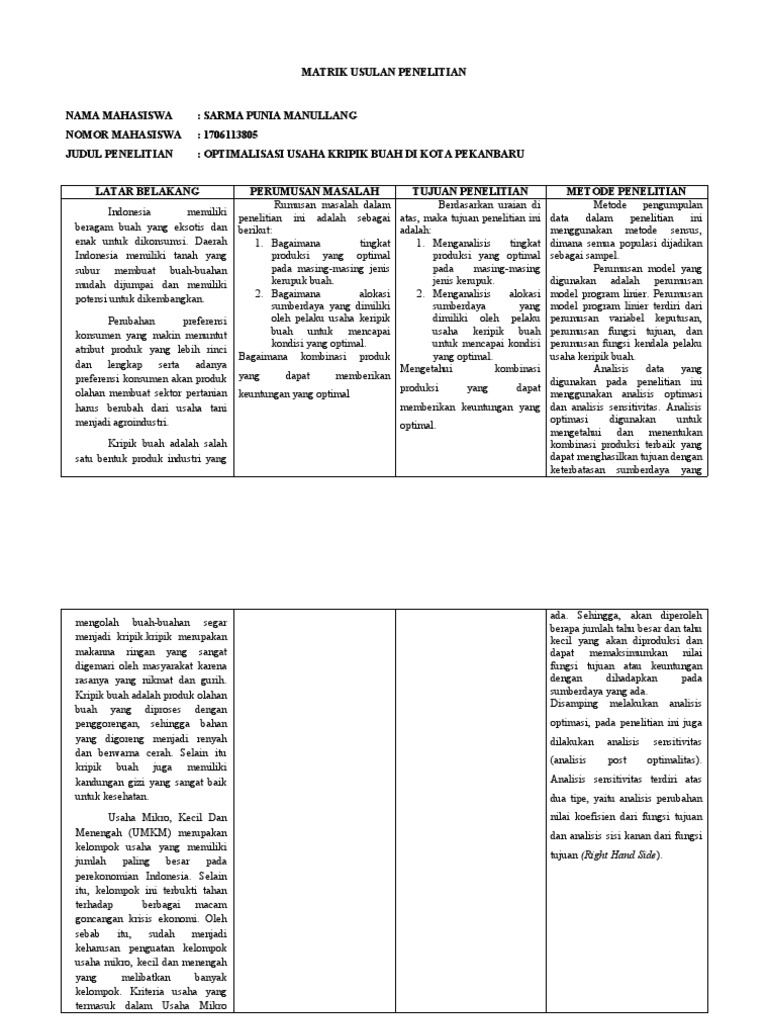 Matrik Usulan Penelitian | PDF