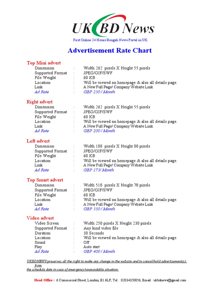 Bengali News Portal UK Ad Rates | PDF | Business