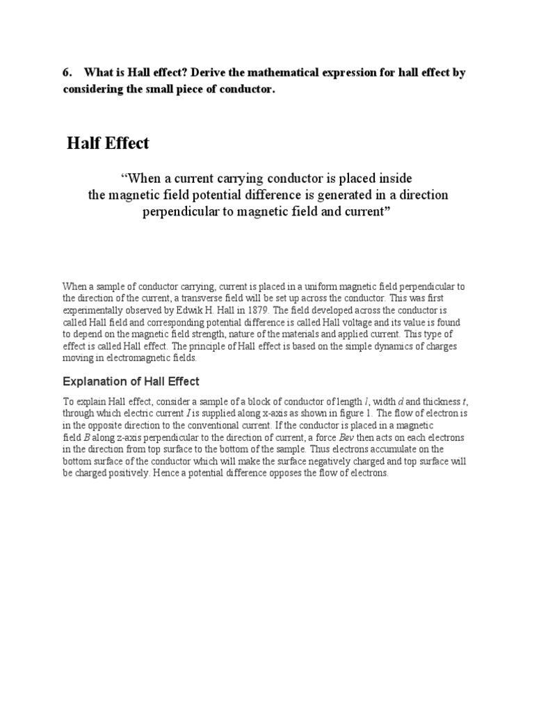 Half Effect | PDF | Electromagnetic Induction | Magnetic Field