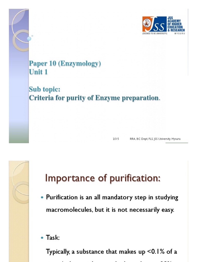 Criteria For Purity of Enzyme Preparation | PDF | Protein Purification ...