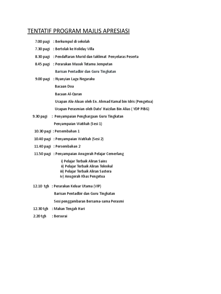 Tentatif Program Majlis Apresiasi | PDF