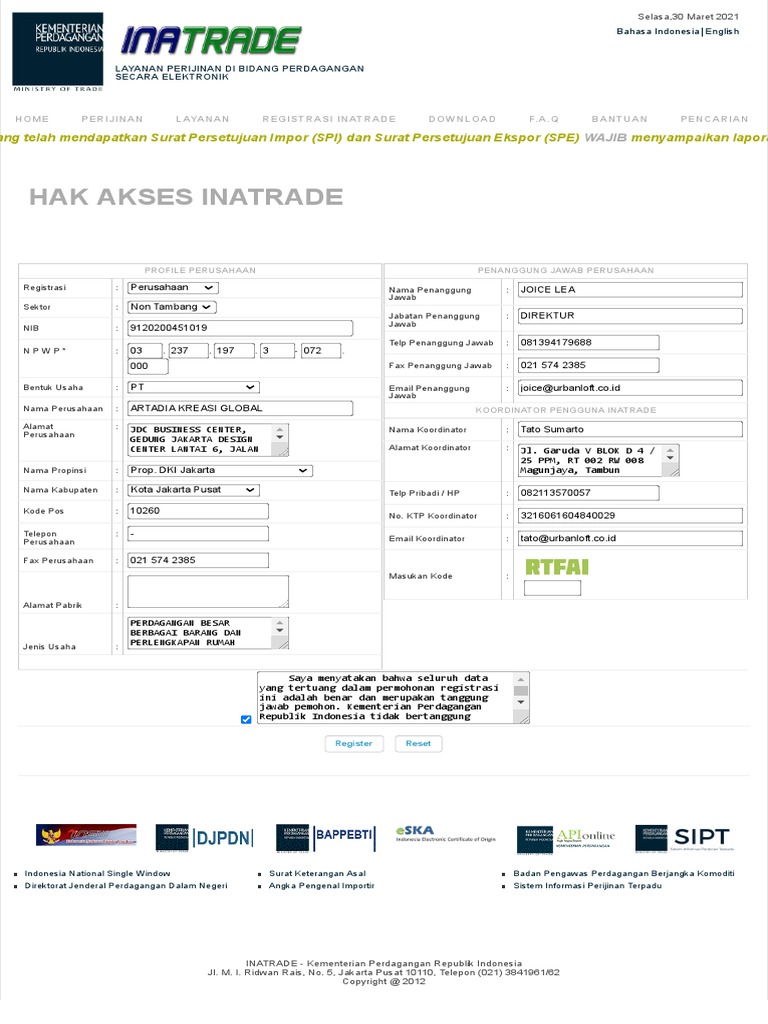 Sudah Di Isi - INATRADE - Kementerian Perdagangan | PDF
