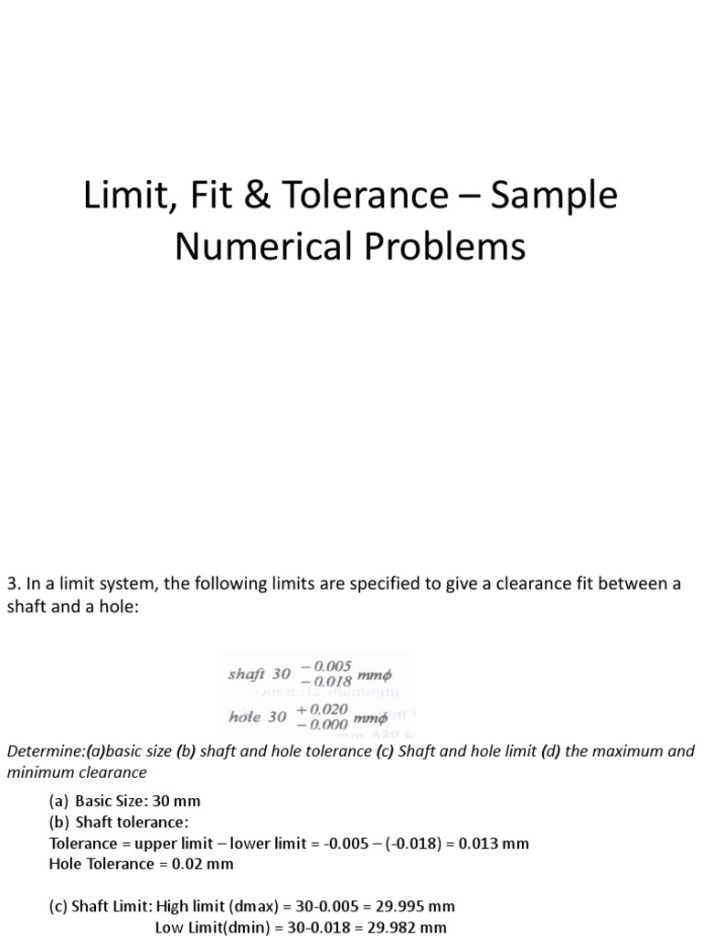 Limit, Fit & Tolerance - Sample Numerical Problems | PDF