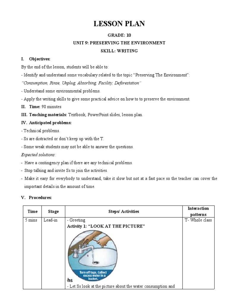Lesson Plan: "Consumption, Rinse, Unplug, Absorbing, Facility ...