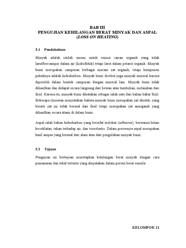 Modul C - Kehilangan Berat Minyak Dan Aspal | PDF