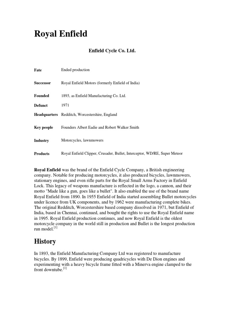 Royal Enfield | PDF | Motor Vehicle Manufacturers Of The United Kingdom ...