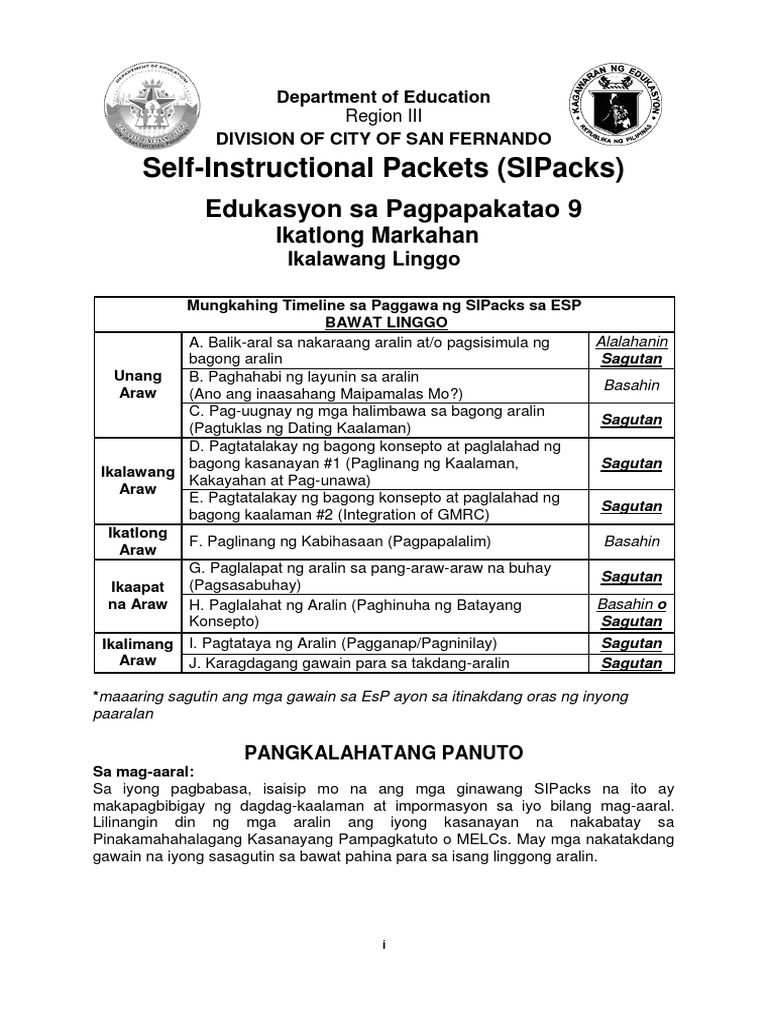 ESP 9 Q3 Week 2 SIPacks - CSFP | PDF
