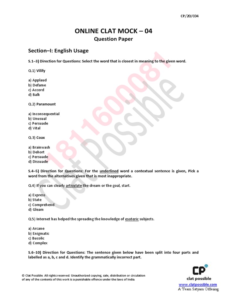CLAT Mock 04 Ques .PDF - Paper | PDF | Theory | Scientific Method