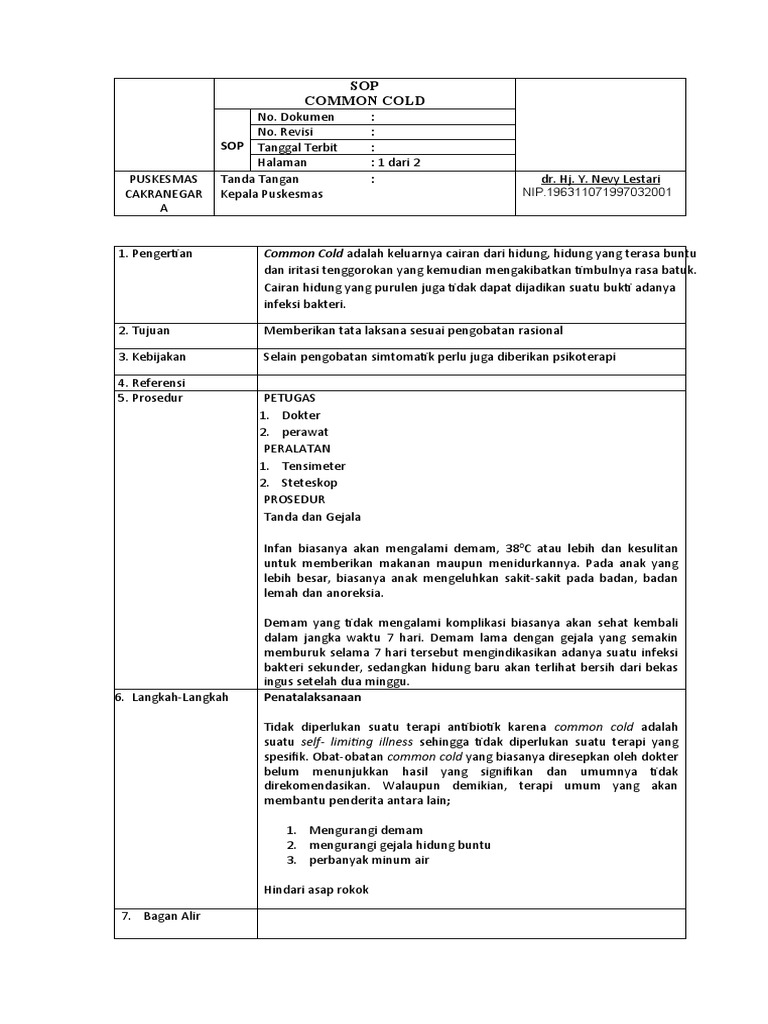 Sop Common Cold S | PDF