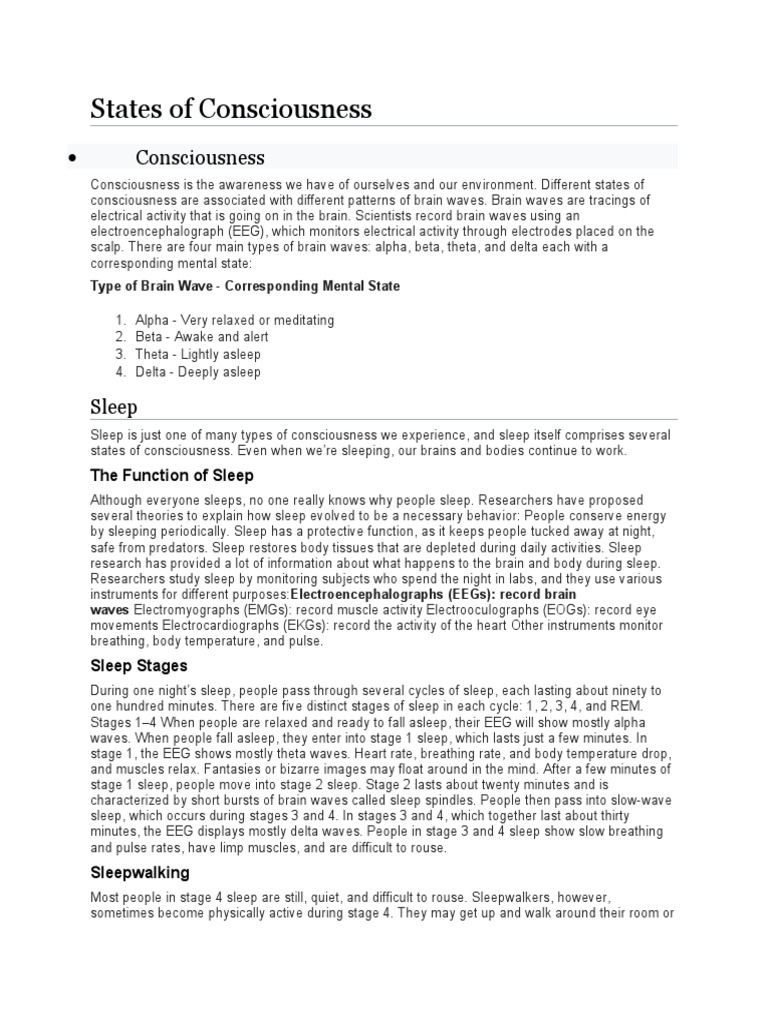 States of Consciousness | PDF | Rapid Eye Movement Sleep | Sleep