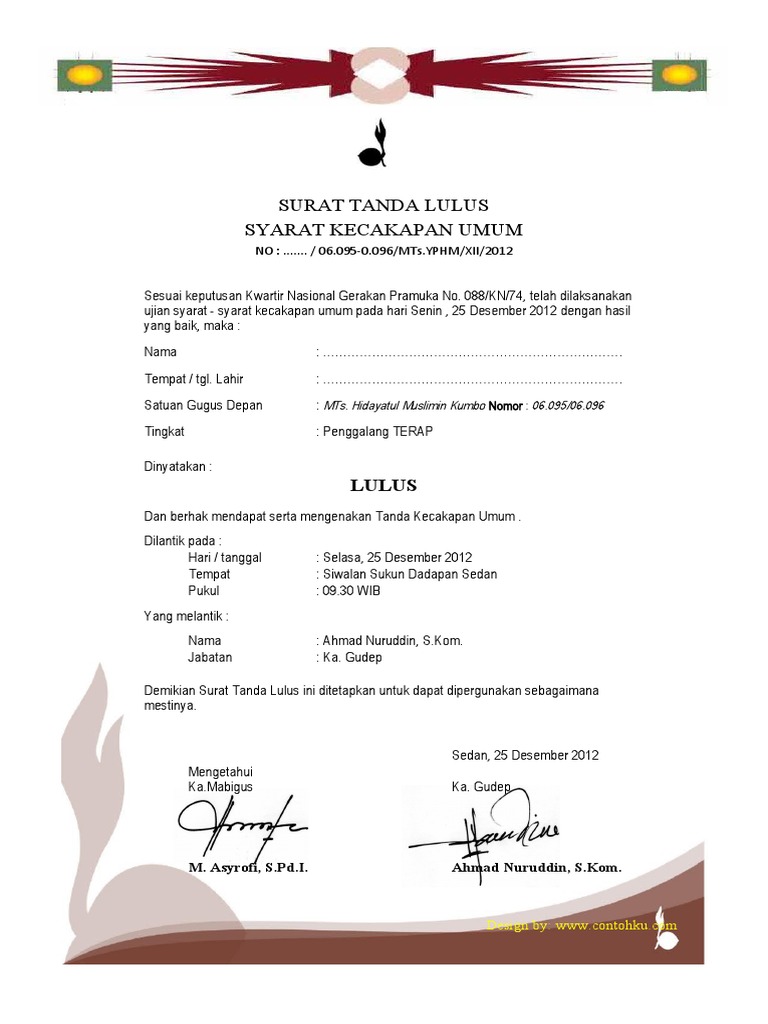 Surat Tanda Lulus Kecakapan Umum | PDF