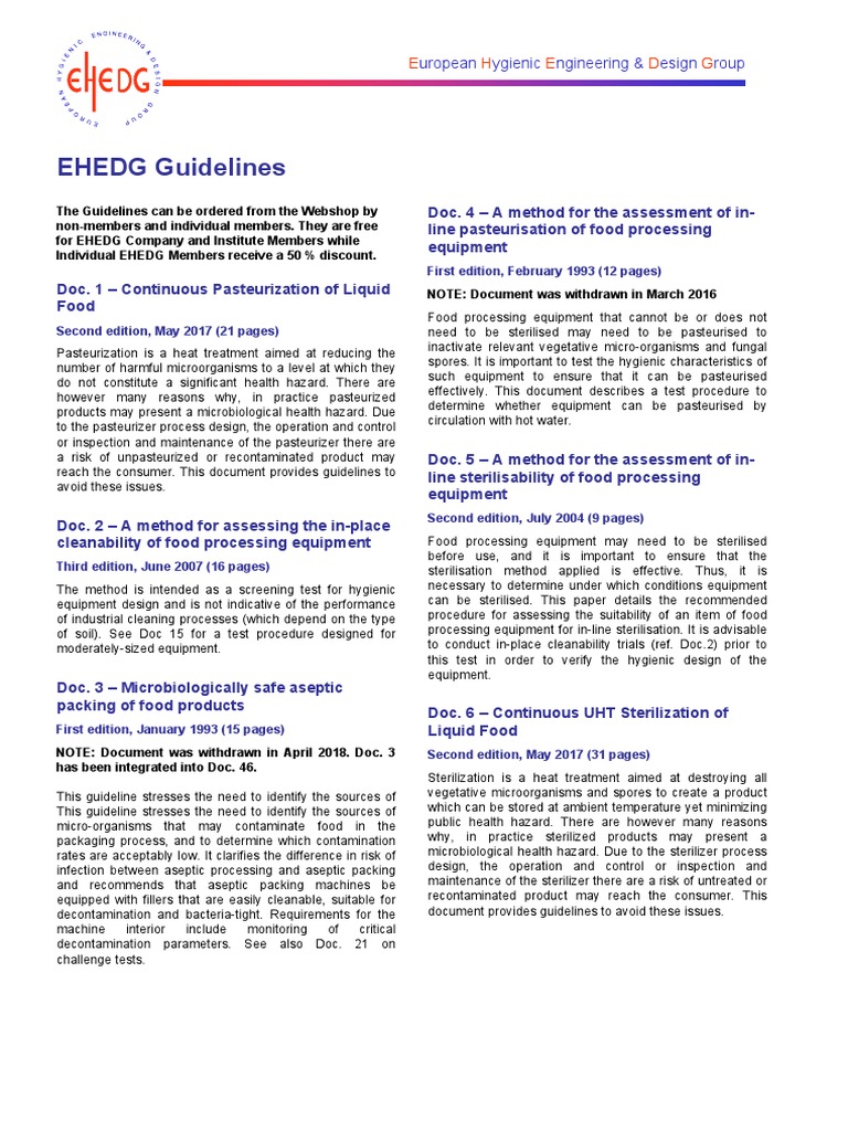 EHEDG Guidelines: E H E D G | Download Free PDF | Sterilization ...