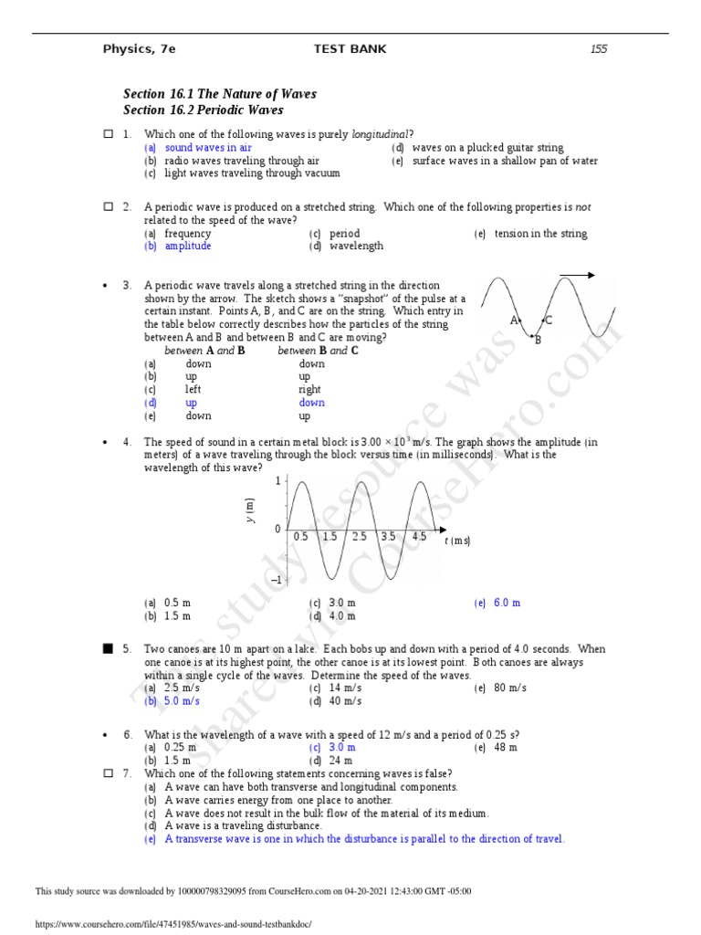Waves and Sound Testbank | PDF | Waves | Sound