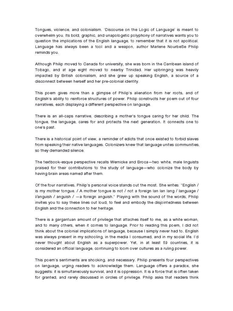 Poem of The Week - Discourse On The Logic of Language | PDF | First ...