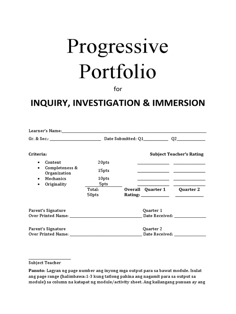Progressive Portfolio Template 3is Sample | PDF | Pedagogy | Learning