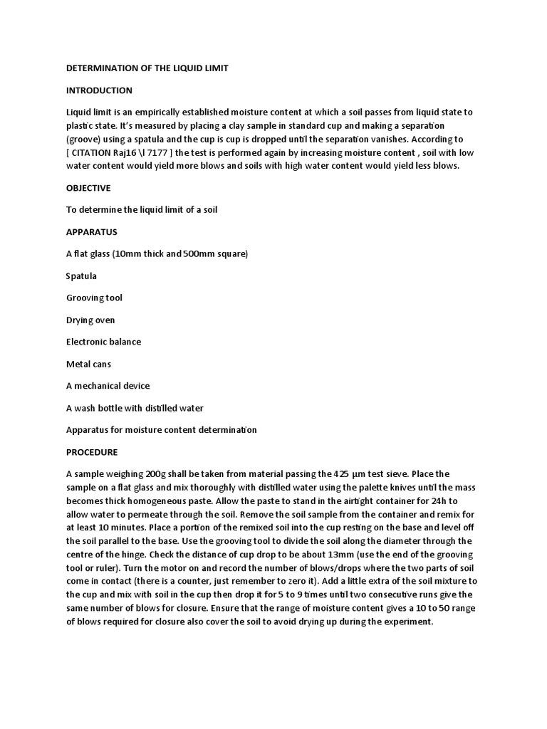 Determination of the Liquid Limit and Plastic Limit of Soil: A Study of ...
