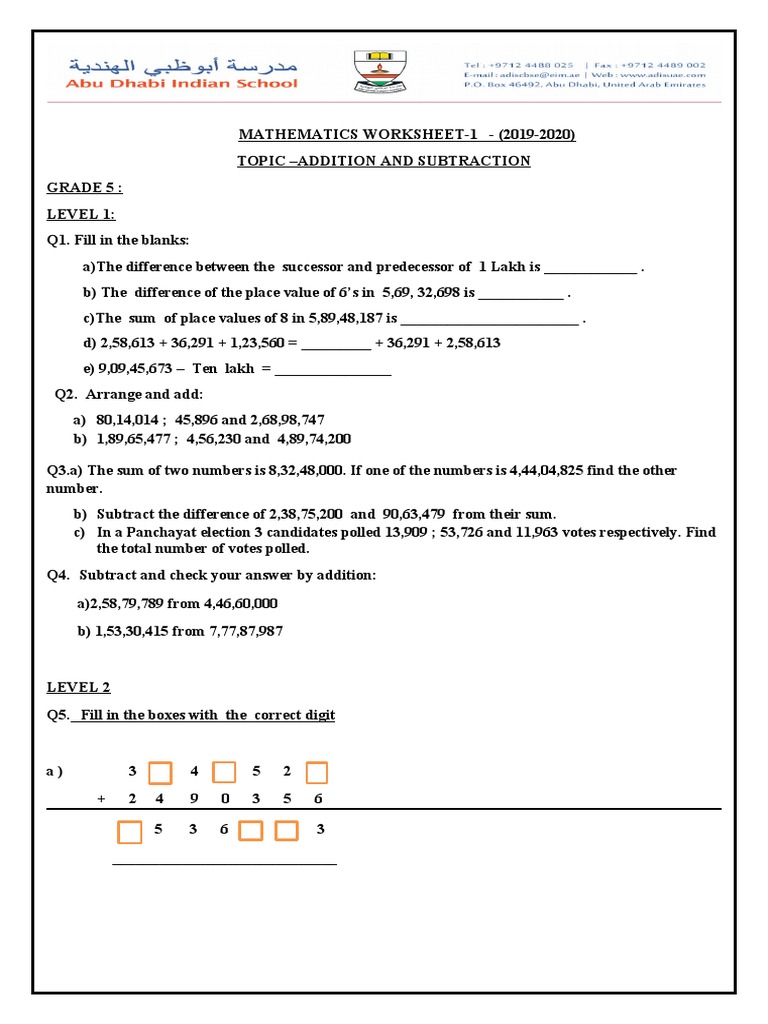 Grade 5 Addition Subtraction | PDF | Numbers | Teaching Mathematics