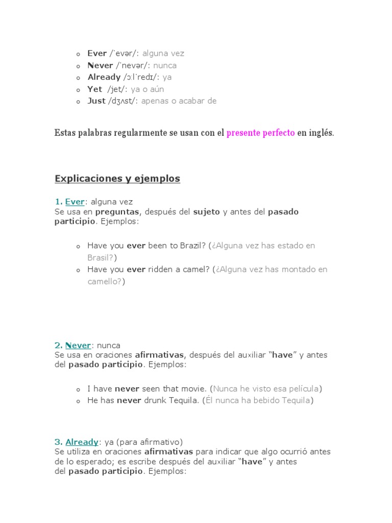 Uso de "ever" en presente perfecto | PDF