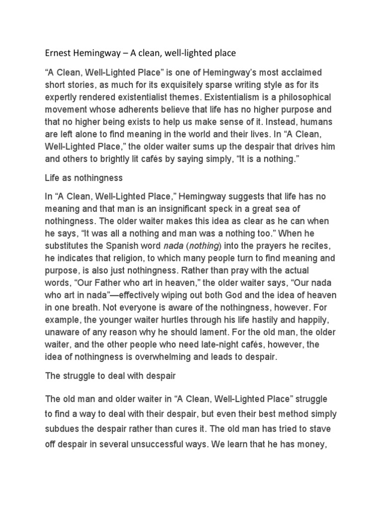 Ernest Hemingway - A Clean, Well-Lighted Place | PDF | Existentialism ...