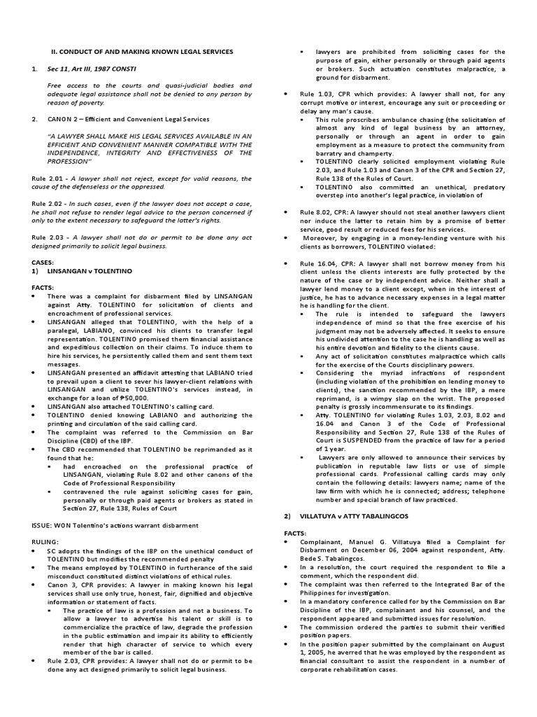 Sec 11, Art III, 1987 CONSTI: Ii. Conduct of and Making Known Legal Services | PDF | Practice Of ...
