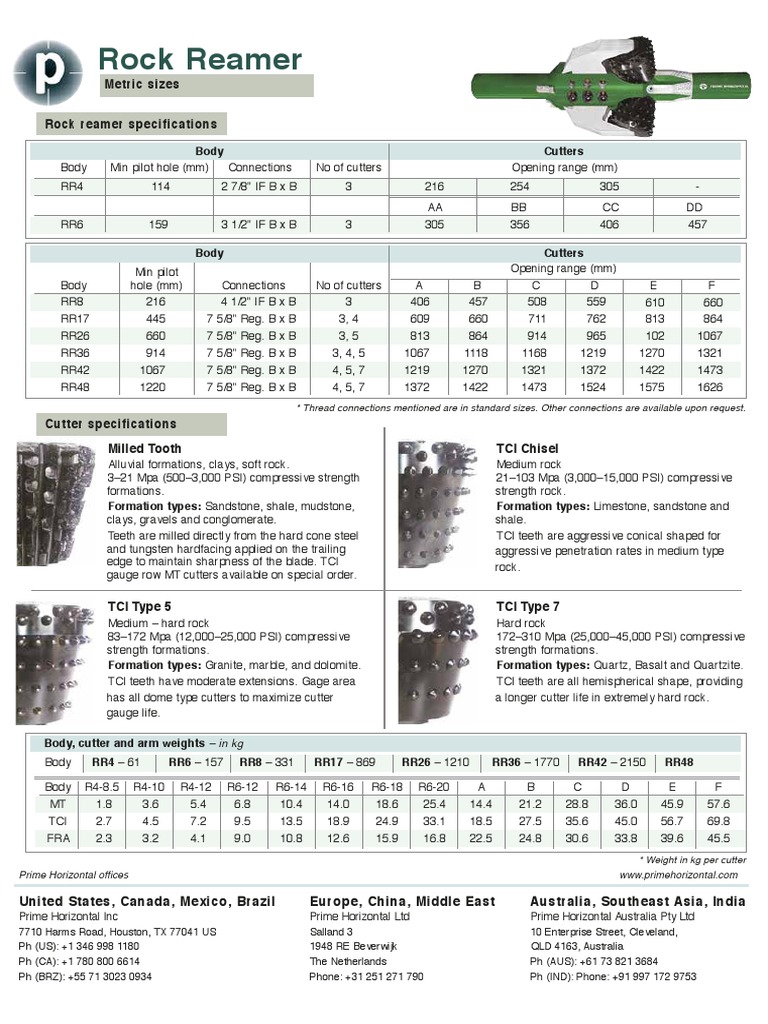 Metric Sizes Rock Reamer Specifications | PDF | Sandstone | Rock (Geology)