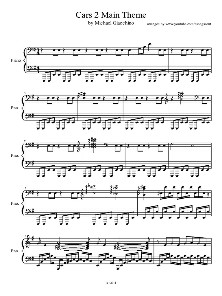 Cars 2 Main Theme Sheet Music | PDF