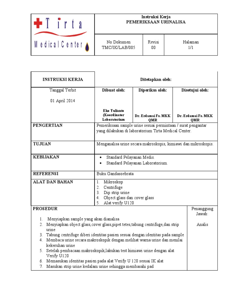 Prosedur Pemeriksaan Urinalisa Laboratorium | PDF | Sains & Matematika ...