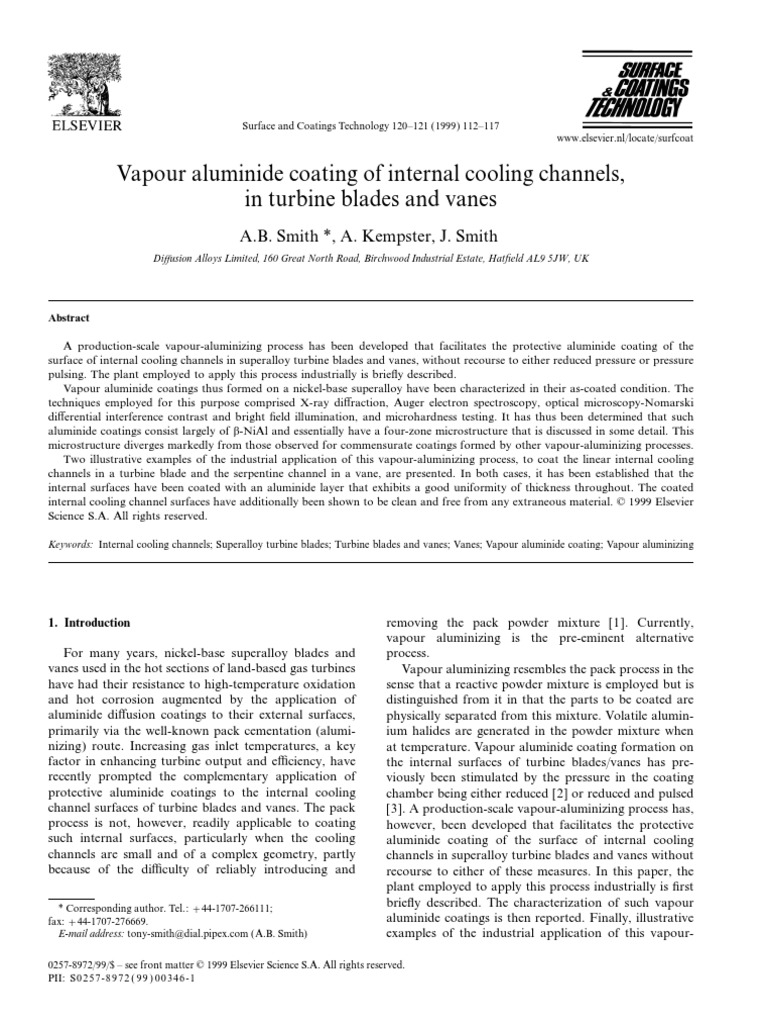 Vapour Aluminide Coating of Internal Coo | PDF | Chemical Substances ...