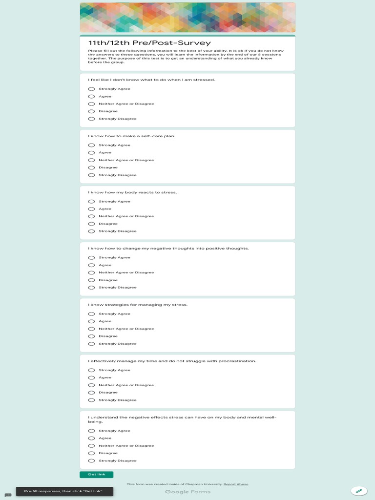 11th 12th Pre Post-Survey - Group Counseling | PDF | Clinical ...