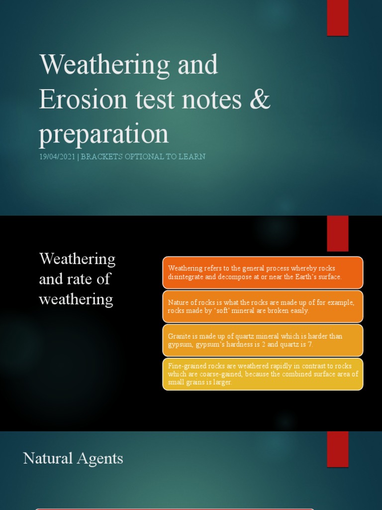 Weathering and Erosion Test Notes & Preparation: 19/04/2021 - Brackets ...