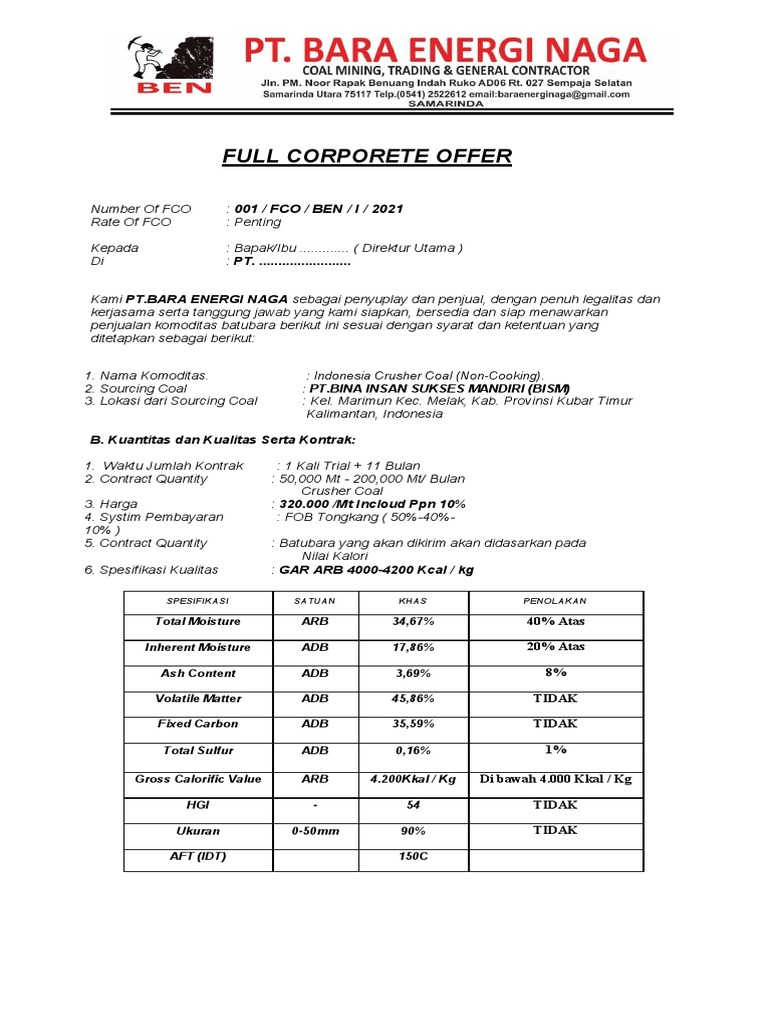 01 Fco Fob Tongkang Ben | PDF