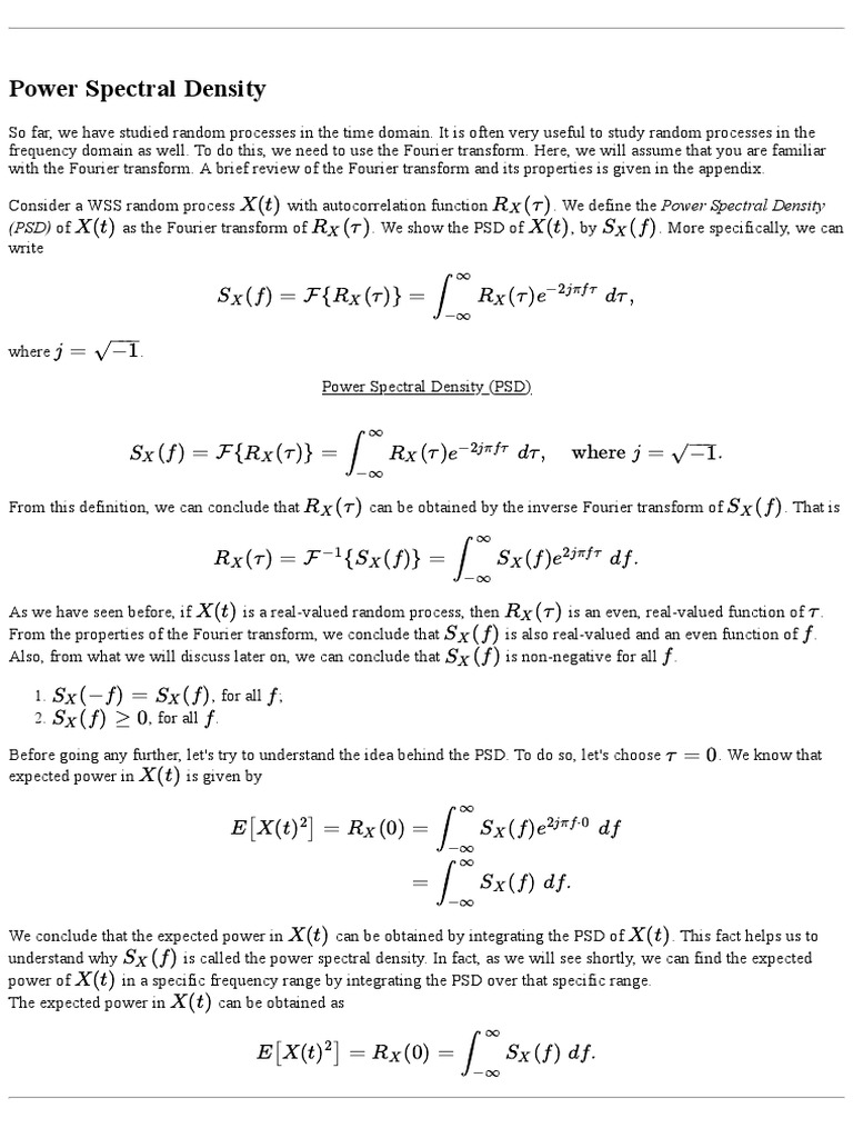 4.power Spectral Density | PDF | Spectral Density | Mathematical Relations