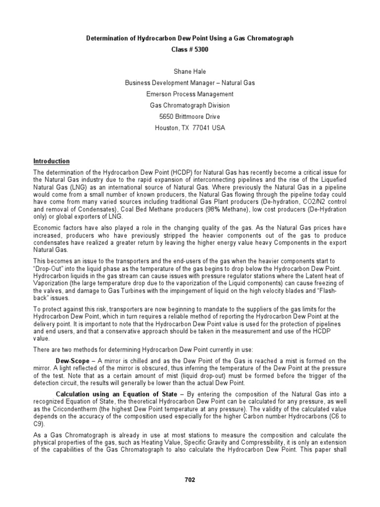 Determination of Hydrocarbon Dew Point Using A Gas Chromatograph | PDF ...