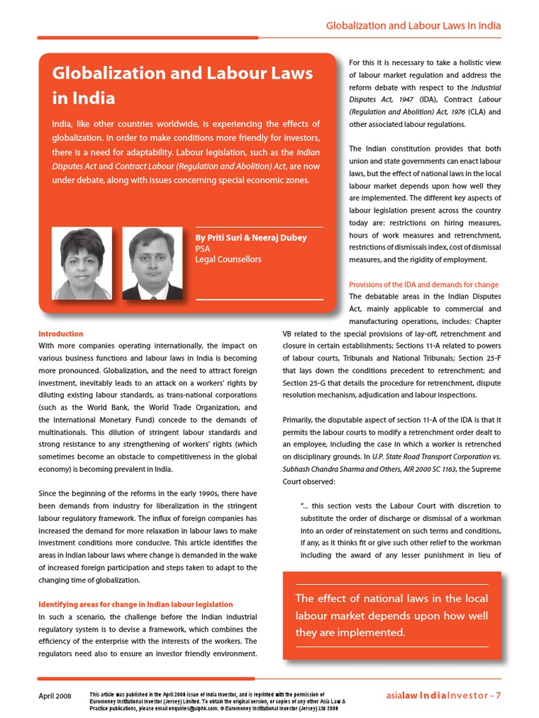 Globalization and Labour Laws | PDF | Labour Law | Employment
