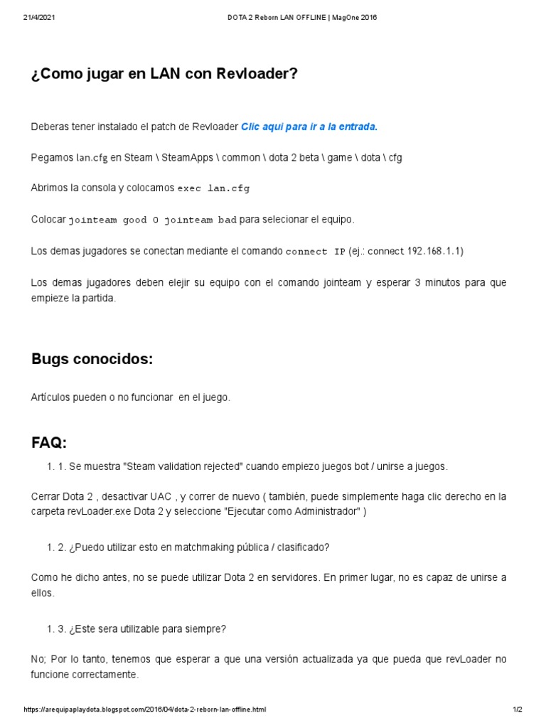 Guía Dota 2 LAN Offline con Revloader | PDF | Juegos y actividades | Tecnología