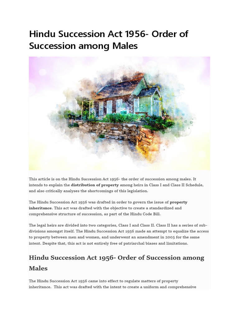 Hindu Succession Act 1956 - Order of Succession Among Males | PDF ...