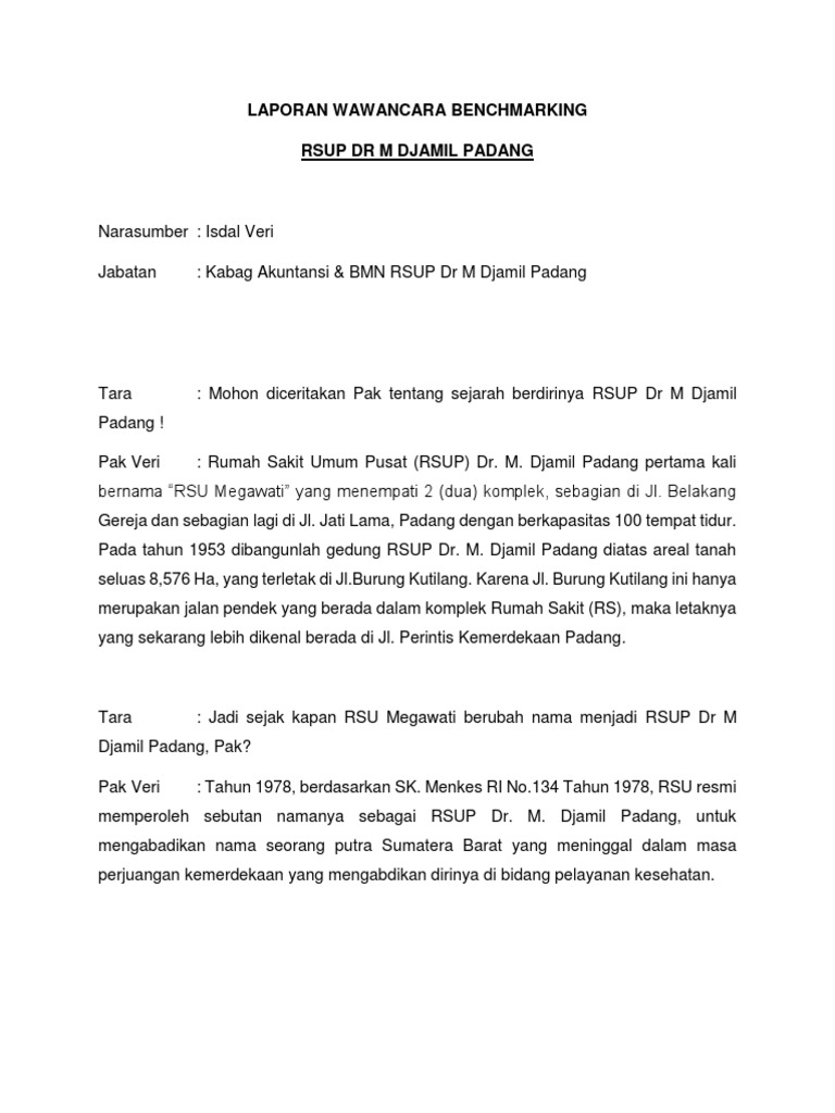 Laporan Benchmarking M Djamil Padang (Dwi Citra Oktara) | PDF
