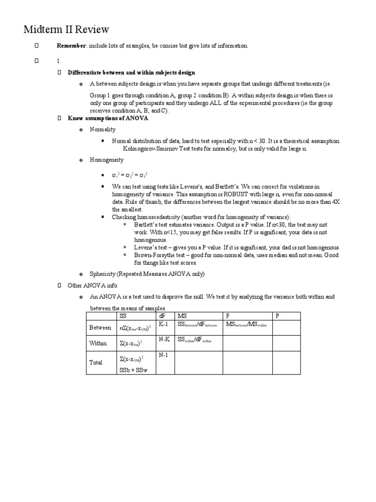 Midterm II Review: Remember: Include Lots of Examples, Be Concise But ...