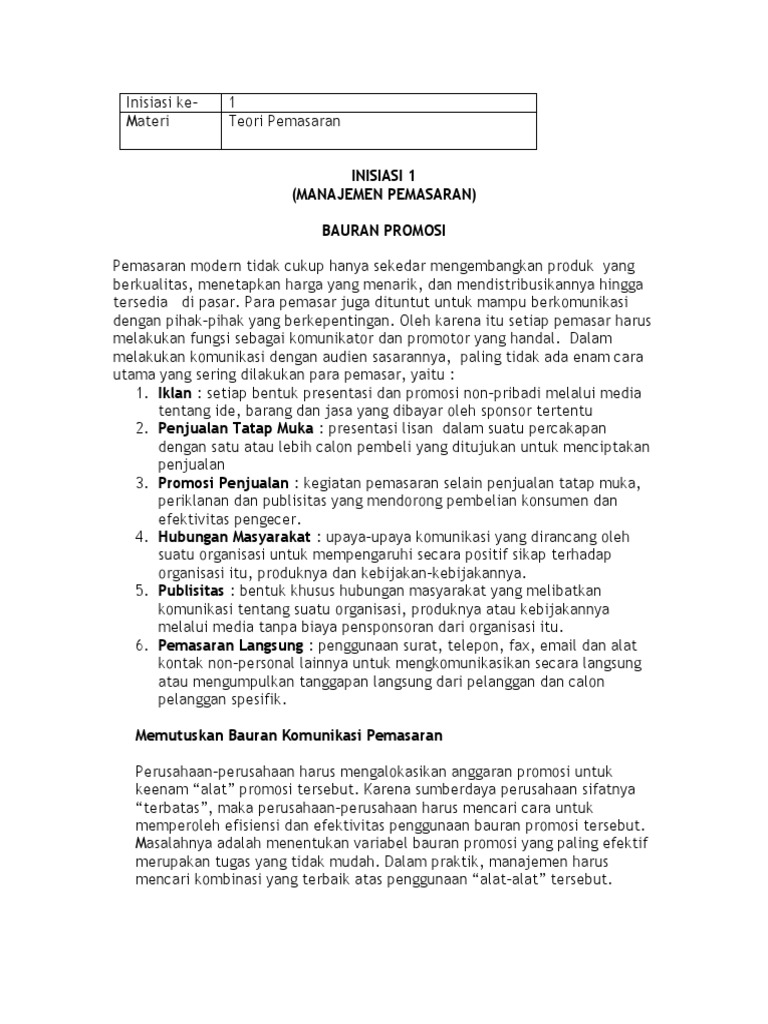 Inisiasi 1 - Pemasaran | PDF