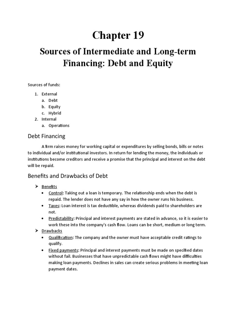 Sources of Intermediate and Long-Term Financing: Debt and Equity | PDF ...