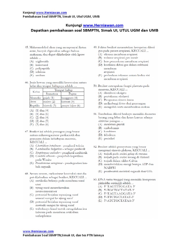 Pembahasan Soal Biologi SBMPTN 2015 | PDF | Karier & Perkembangan