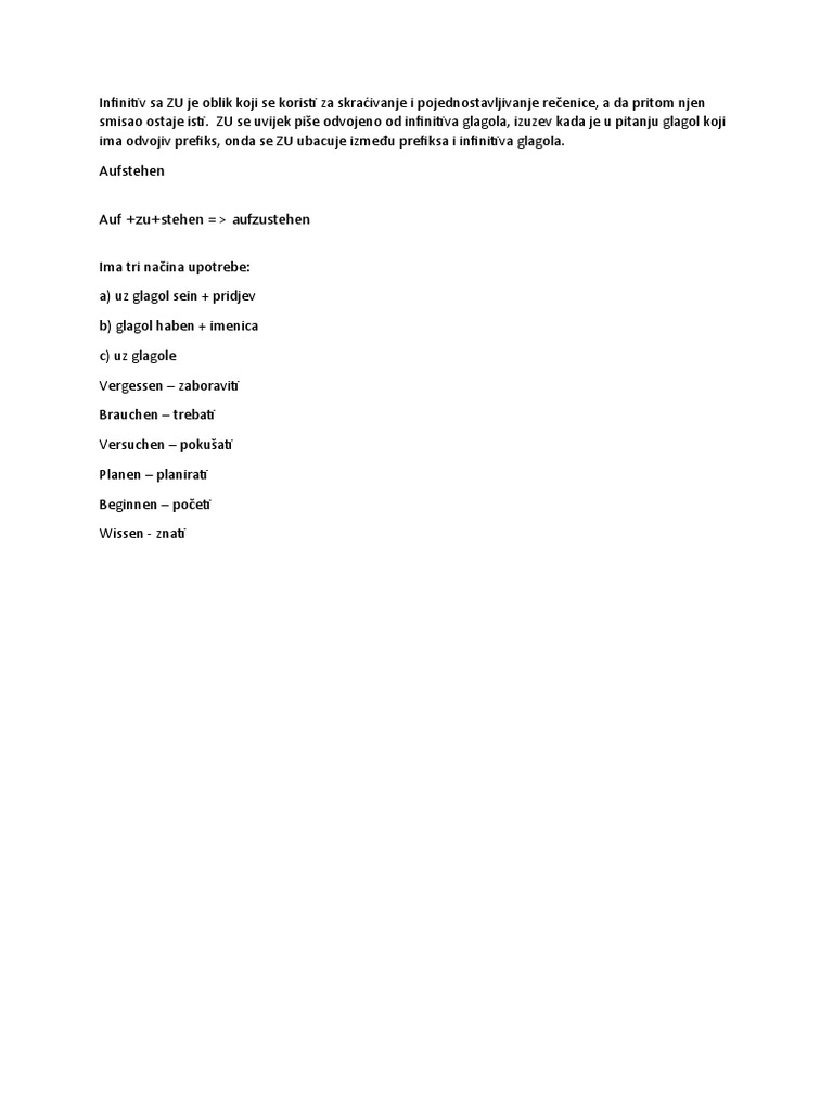 Infinitiv Sa ZU Je Oblik Koji Se Koristi Za Skraćivanje I ...