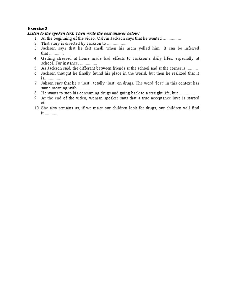 Listen To The Spoken Text. Then Write The Best Answer Below! | PDF